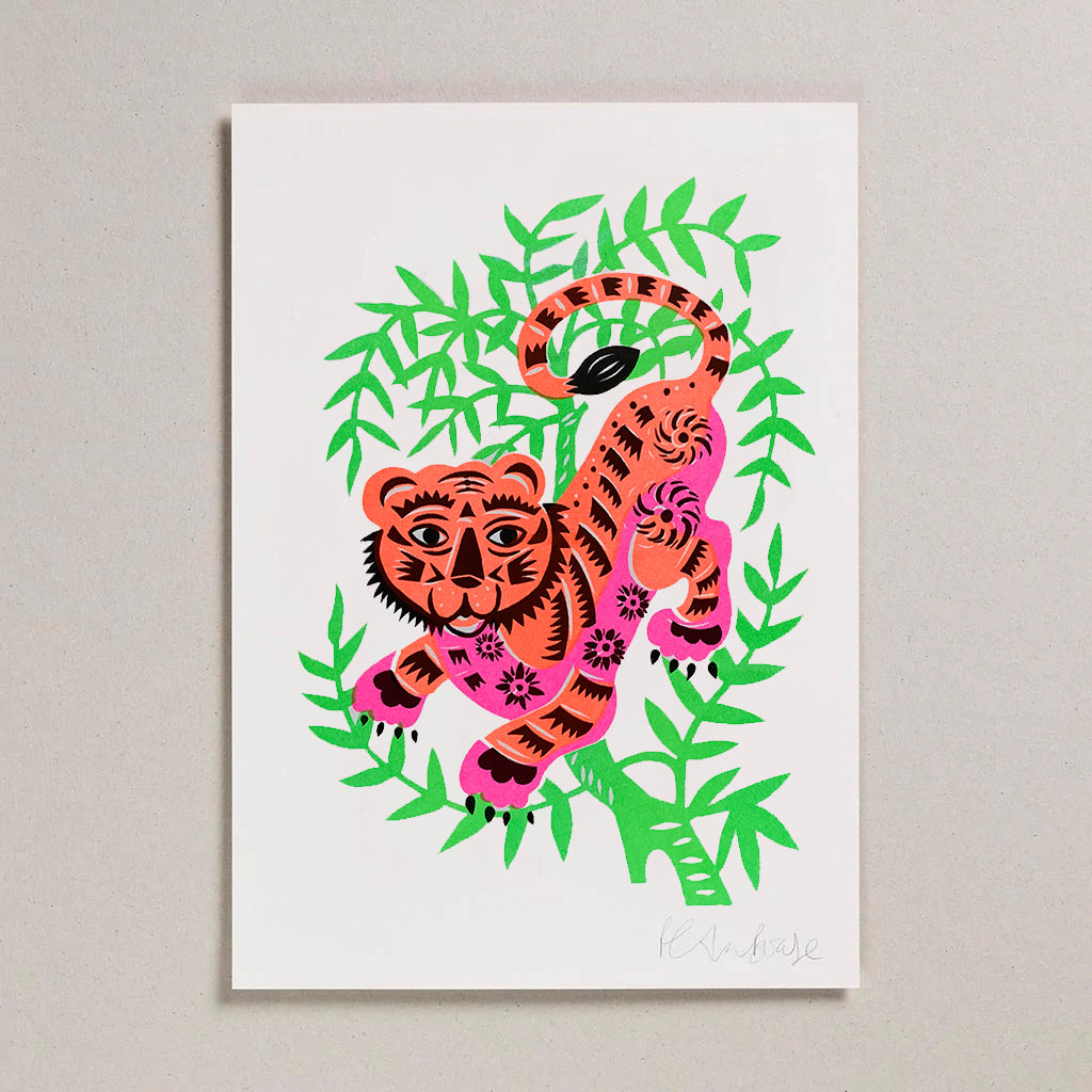 Petra Boase | Prancing Tiger Risograph Print A4 – Petra Boase Ltd